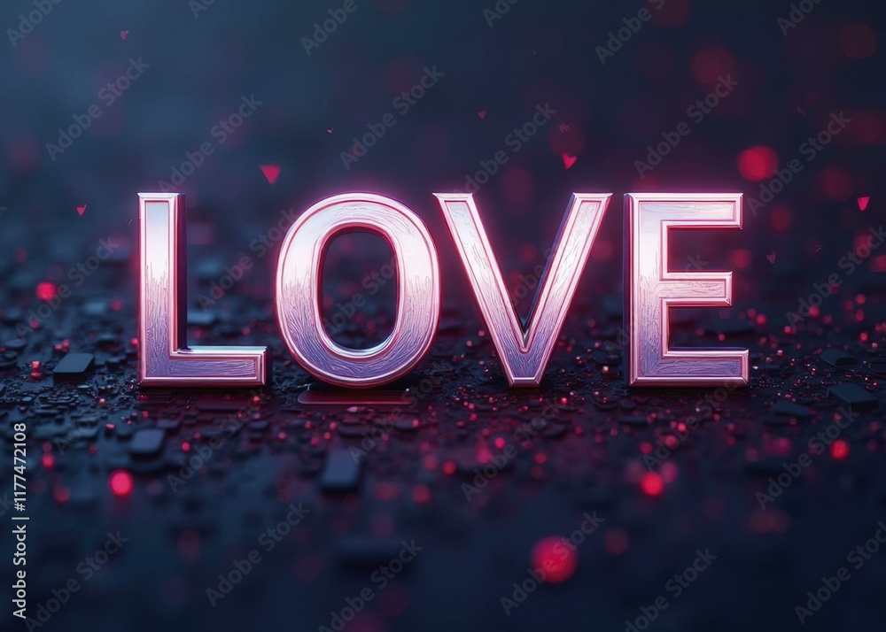 LOVE in a sleek, tech inspired font with a metallic gradient fill, over ...