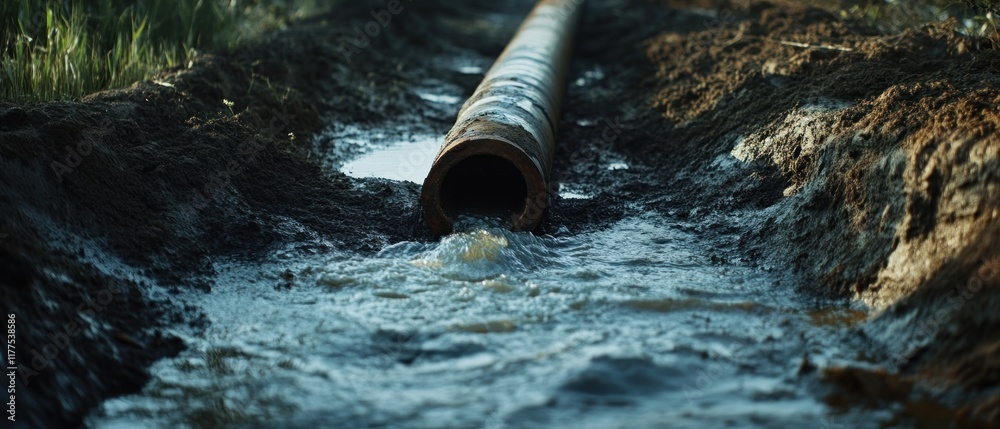 Water flowing from tap gradually transitioning into polluted sludge ...