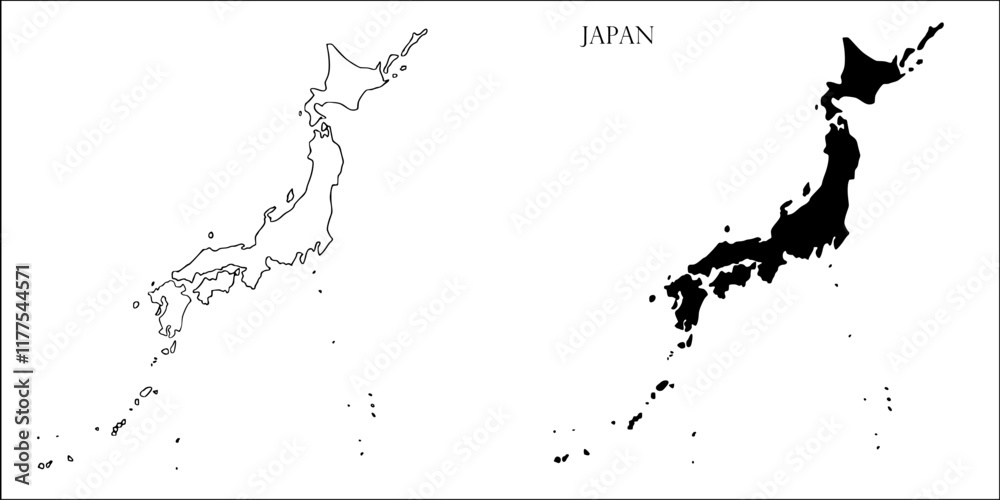 Japan Blank Map, Japan Map Outline Vector Images Stock Vector | Adobe Stock