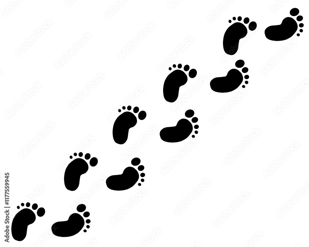 Minimalistic illustration of baby footprints in a diagonal pattern ...