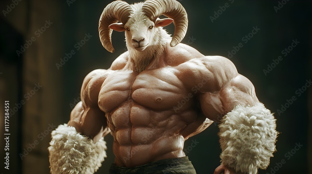3D render of a muscular sheep bodybuilder in a cinematic Unreal Engine ...