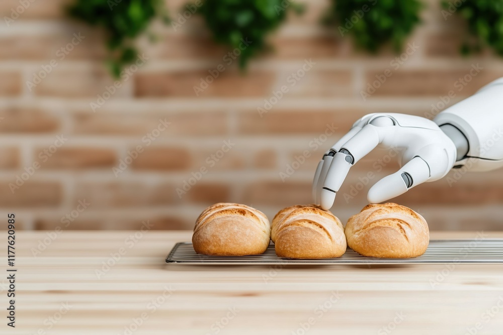 Futuristic robotics and culinary skills merge with robotic hand placing ...