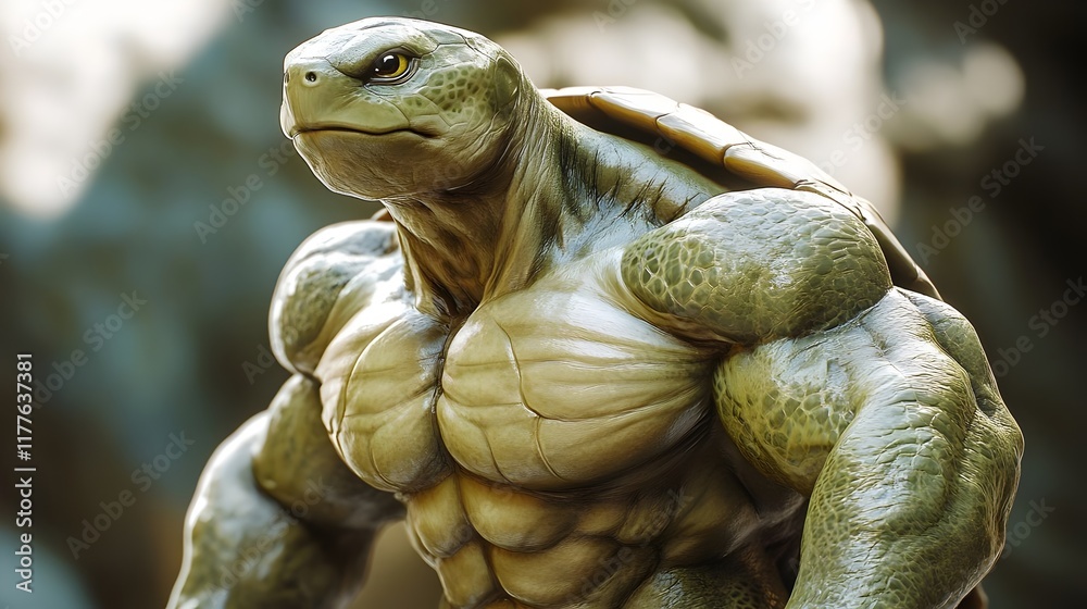 3D render of a muscular turtle bodybuilder in a cinematic Unreal Engine ...