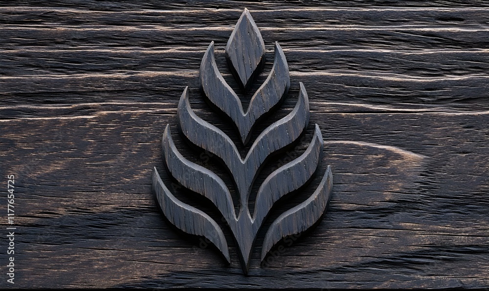 Viking Fire Symbol Carving, Intricate wooden relief showcasing a fire ...