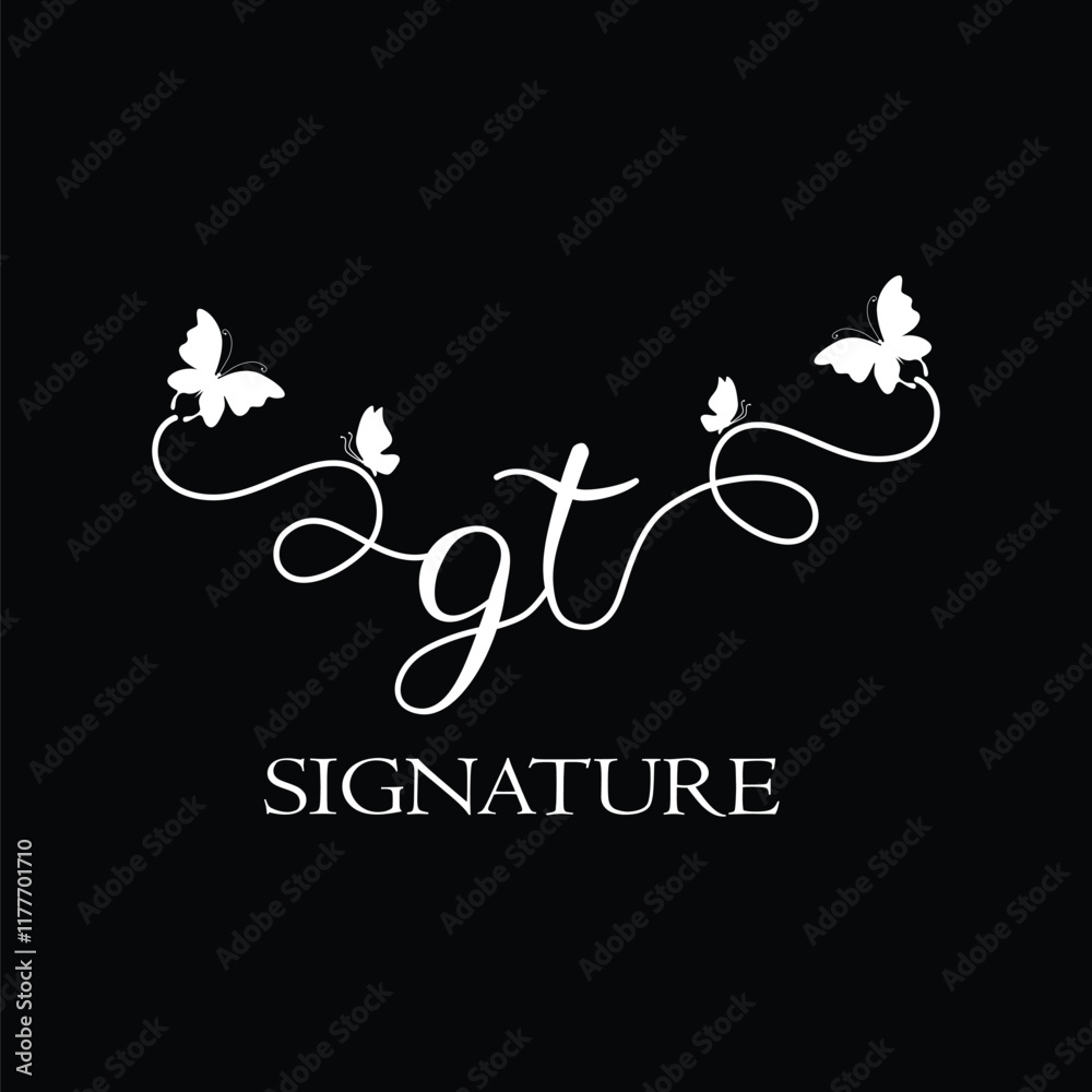 GT handwritten initial letter, GT simple signature vector logo with ...