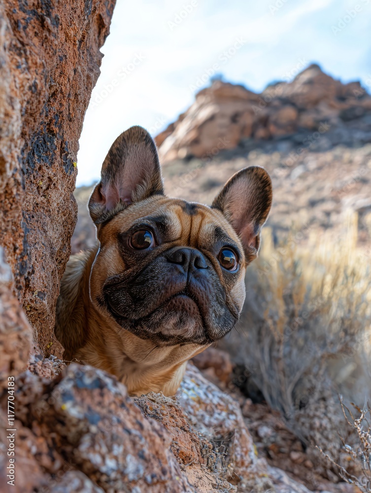 Curious Frenchie: A French bulldog with big brown eyes and a playful ...
