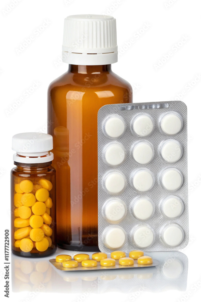 Medicine bottle mockup 2025 with pills and capsules, pharmaceutical ...