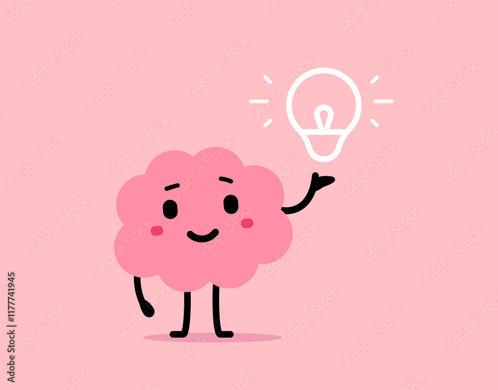 Vector cartoon illustration of cute happy kid brain character with ...
