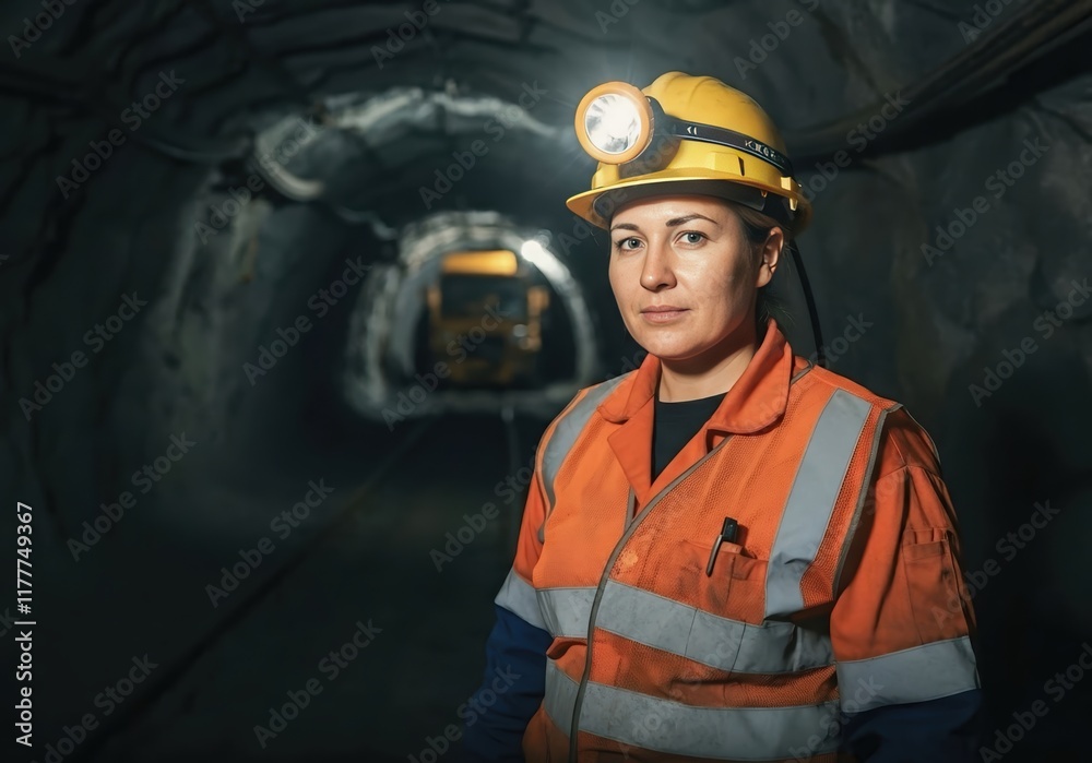 Female miner in safety gear working underground tunnel Stock Photo ...