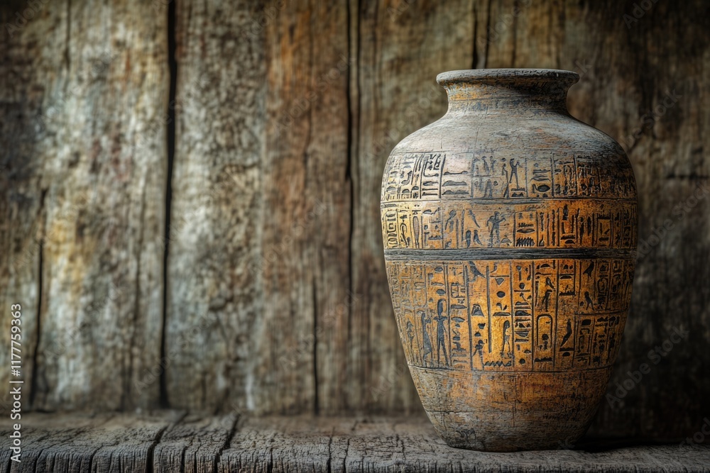 Ancient Egyptian-style vase with hieroglyphs, aged texture, rustic ...