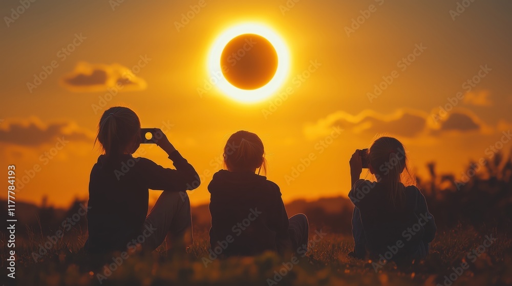 Kids and teacher safely viewing a solar eclipse using handmade pinhole ...