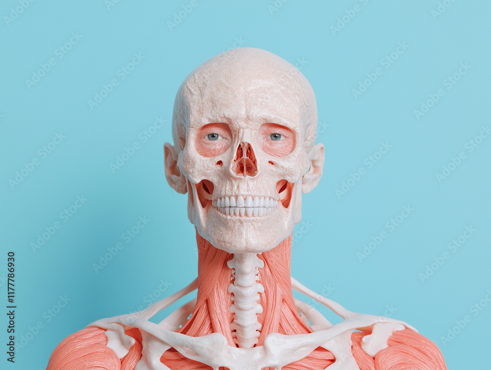 detailed anatomical model of human head and upper body showing muscles ...