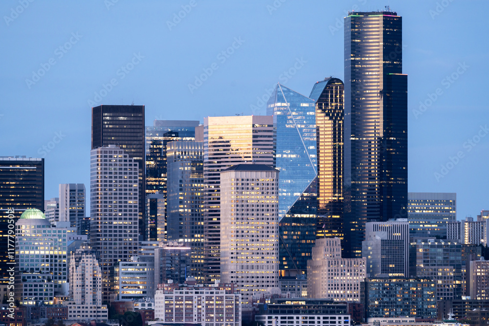 Seattle Skyscrapers Under A Night Sky Stock Photo | Adobe Stock