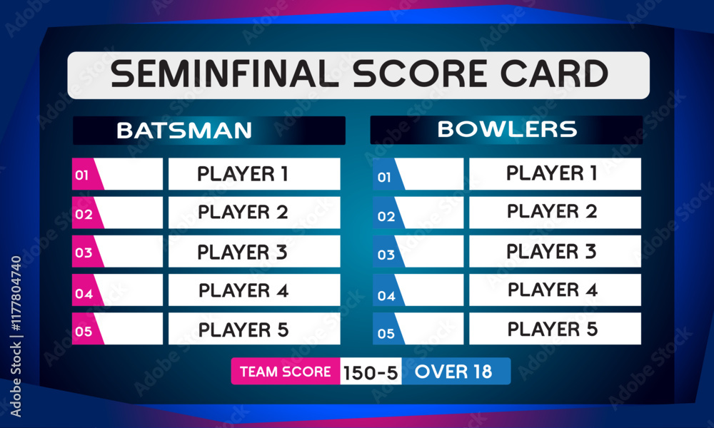 Cricket semi final scorecard game leaderboard with abstract background ...