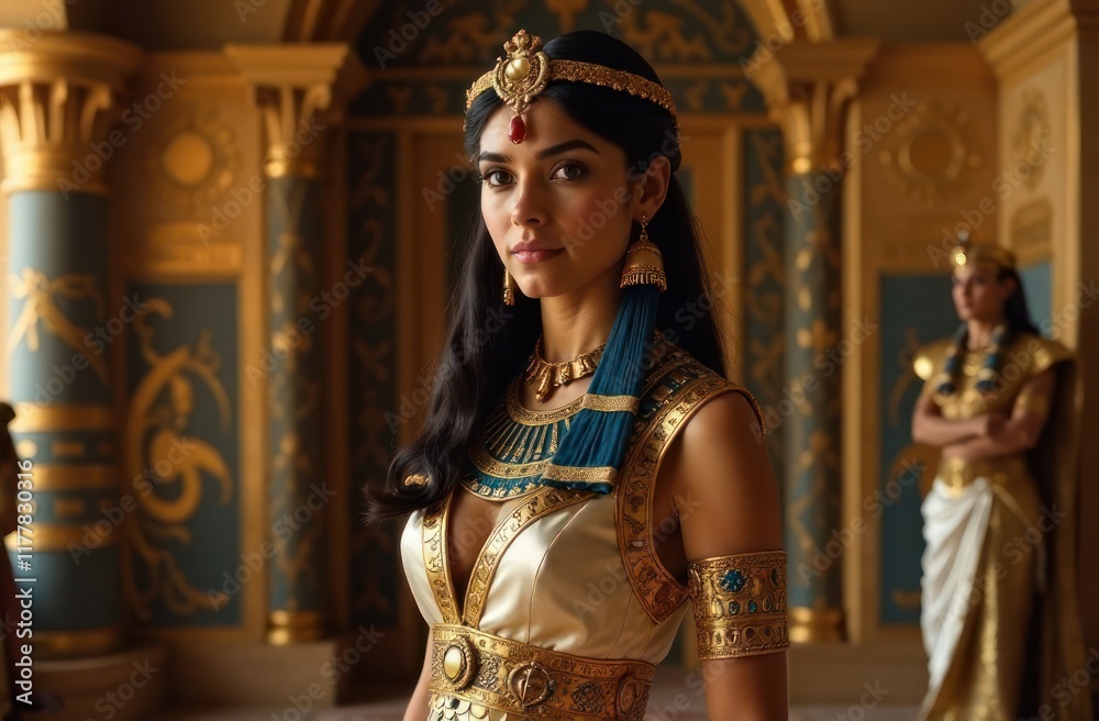 elegant woman in opulent ancient egyptian attire standing in lavishly ...
