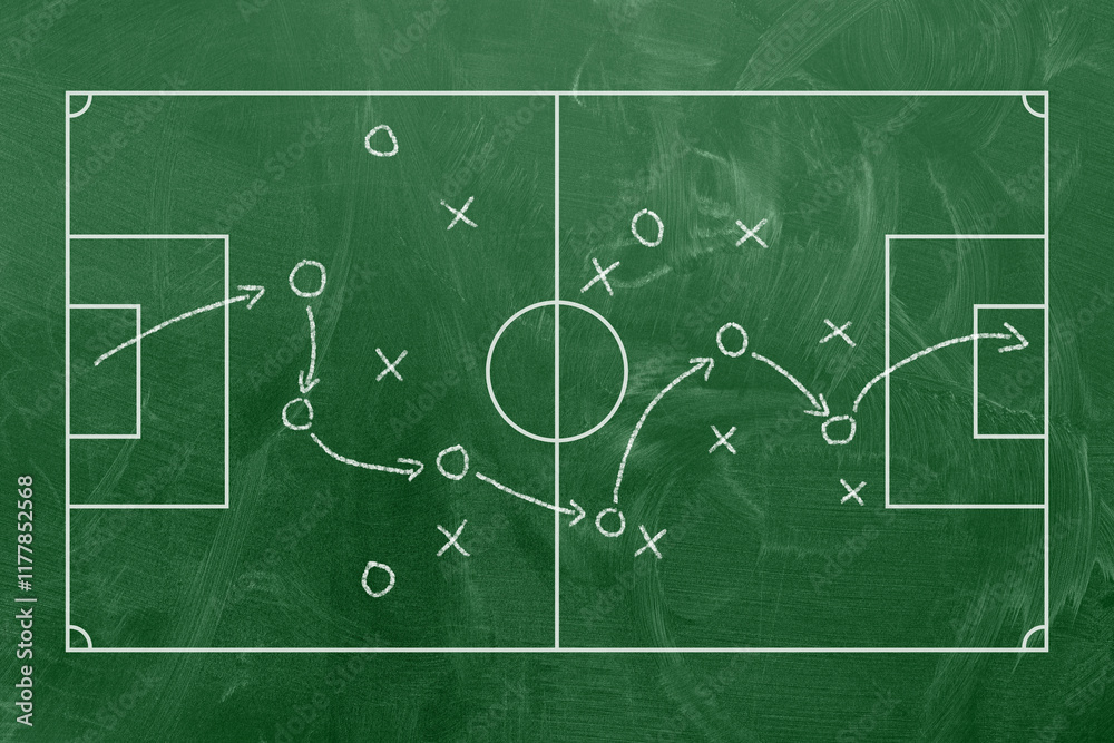 Soccer field with game strategy. Football tactic plan sketch. Coach ...
