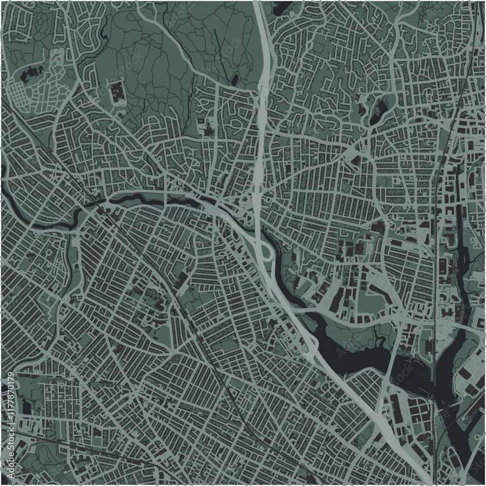 Map of Medford in Massachusetts in a smooth dark style. Contains ...