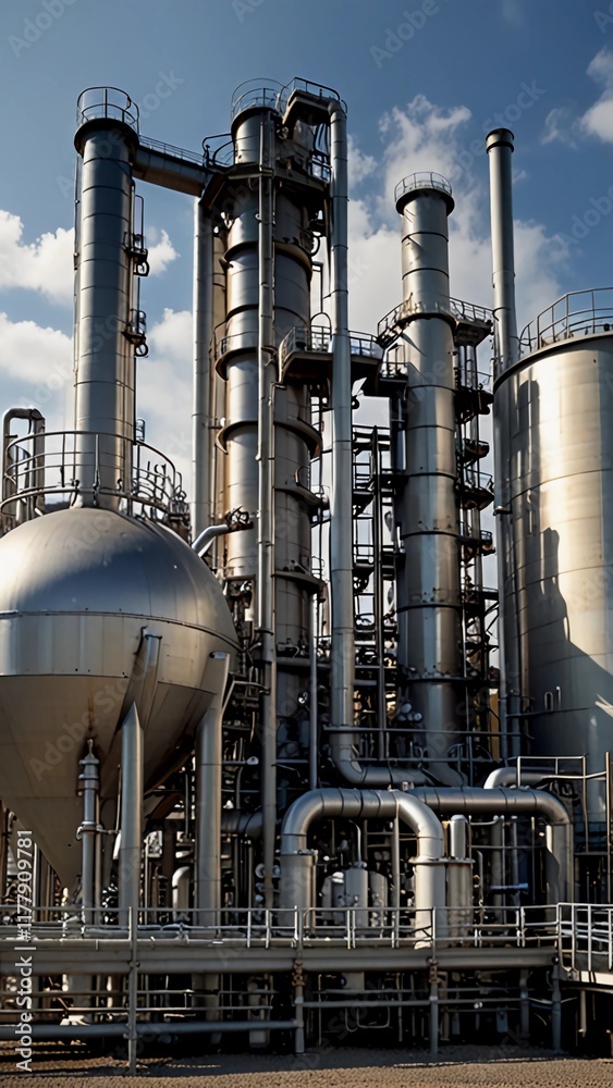 Chemical Processing Plant with Reactors:under- Industrial plants ...