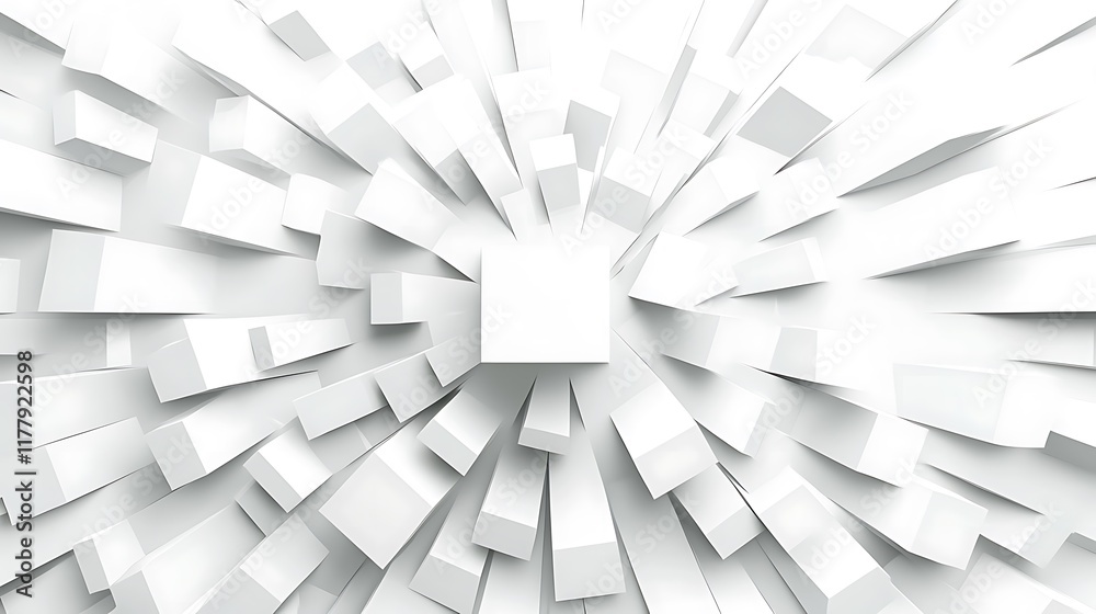 White abstract 3D blocks exploding outwards from center for backgrounds ...
