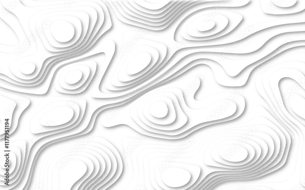 Abstract 3d wavy line paper cut white background. Topographic canyon ...