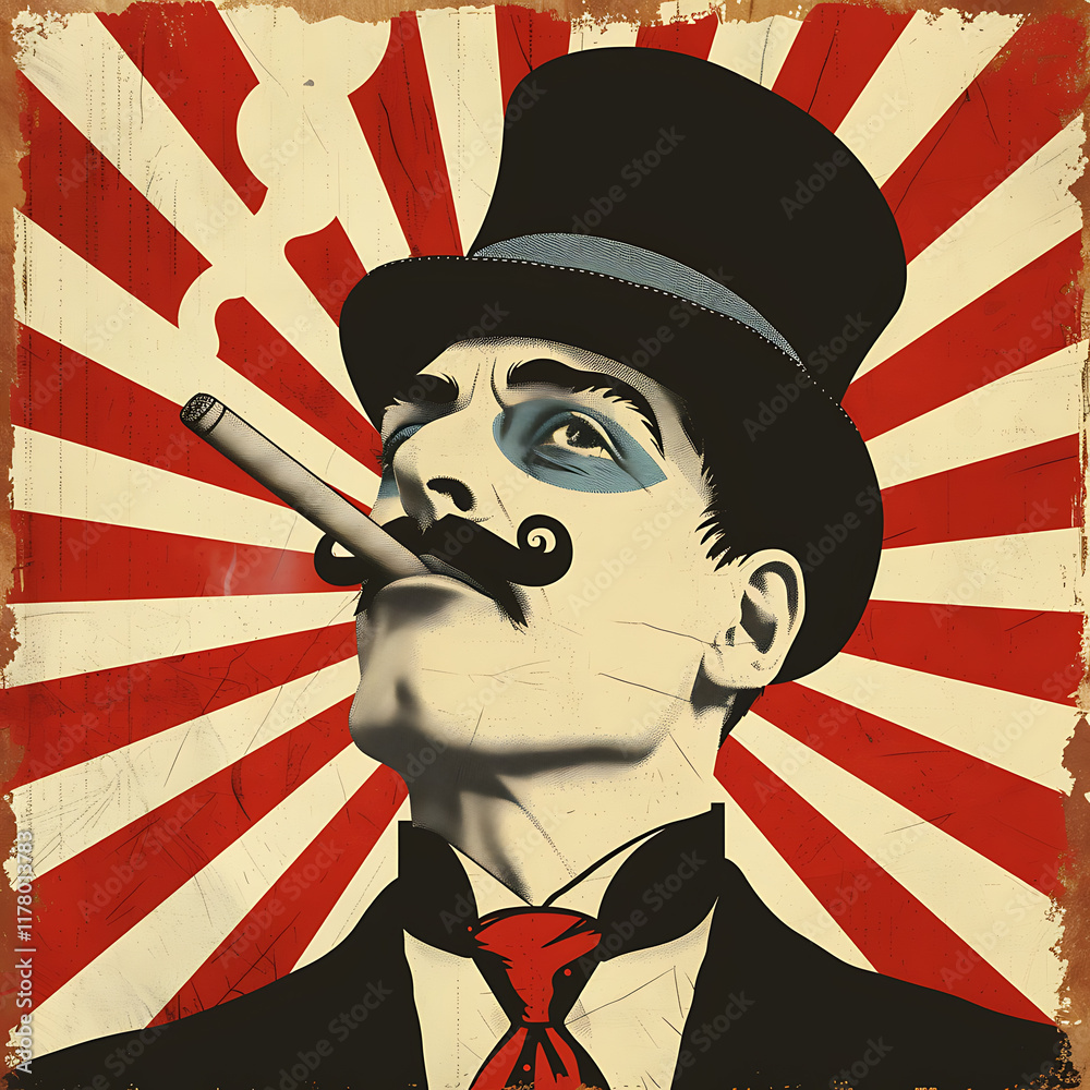 Victorian Dandy with Cigar and Retro Sunburst Stock Illustration ...