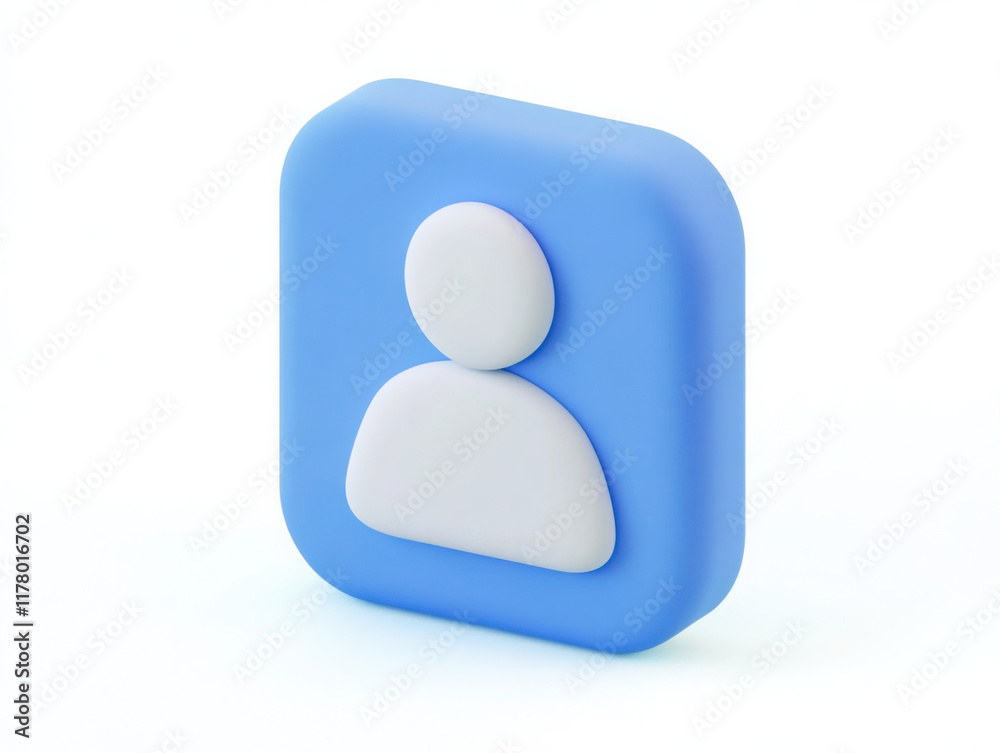 3D illustration of a blue profile icon, symbolizing user identity ...
