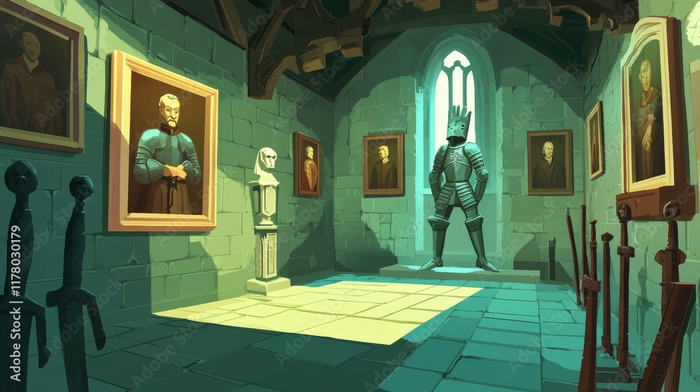 Museum exhibition room cartoon vector illustration. Palace interior ...