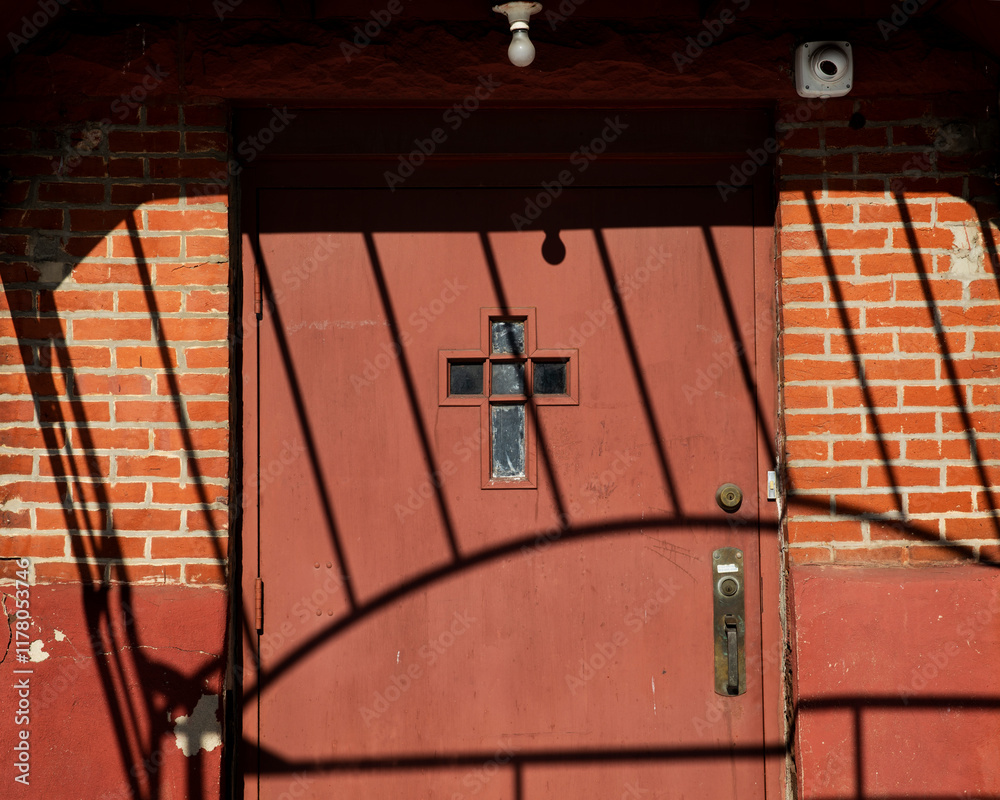 Facade of building in Philadelphia with cross shaped window Stock Photo ...