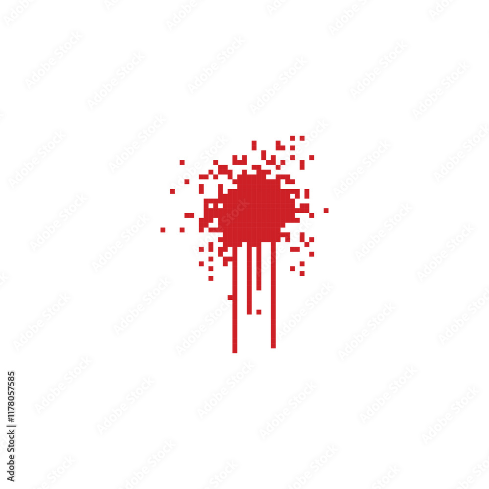 Red blood splatter in pixel art style. Pixelated blood stain with drips ...