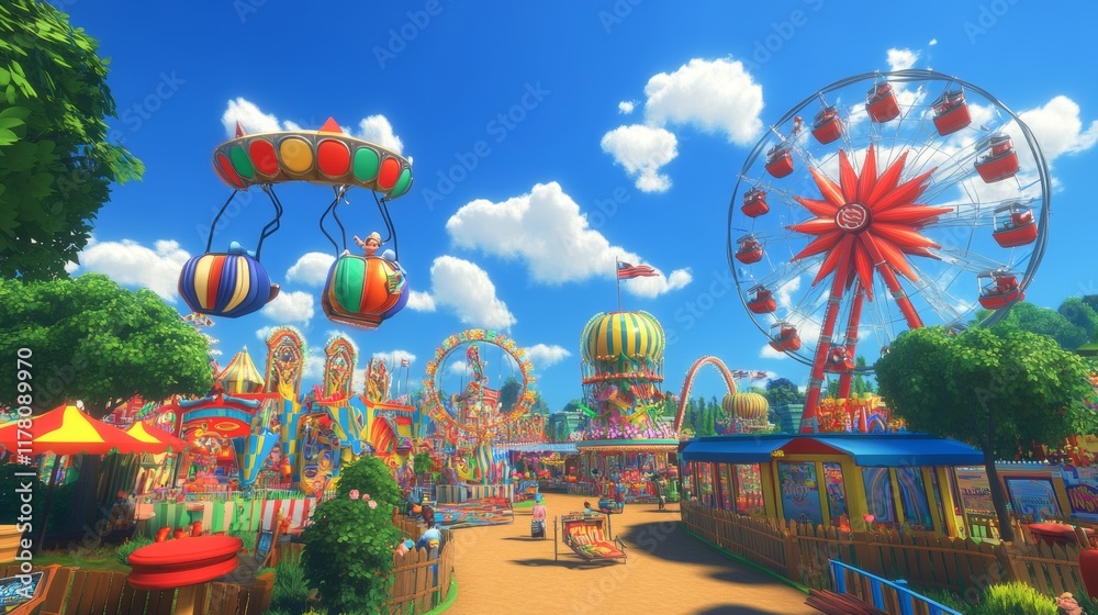 Amusement park, carnival or festive fair cartoon vector illustration ...