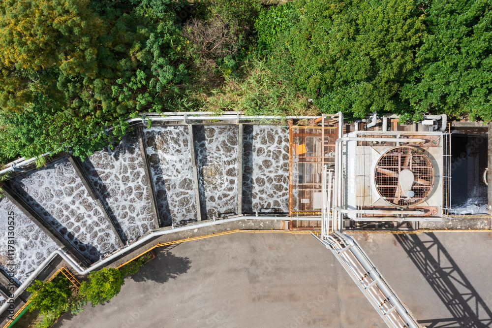 Wastewater treatment facility with aeration basins Stock Photo | Adobe ...
