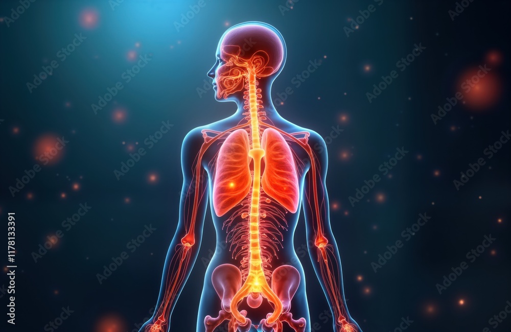 Female body anatomy illustration lymphatic system, organs. Visible ...