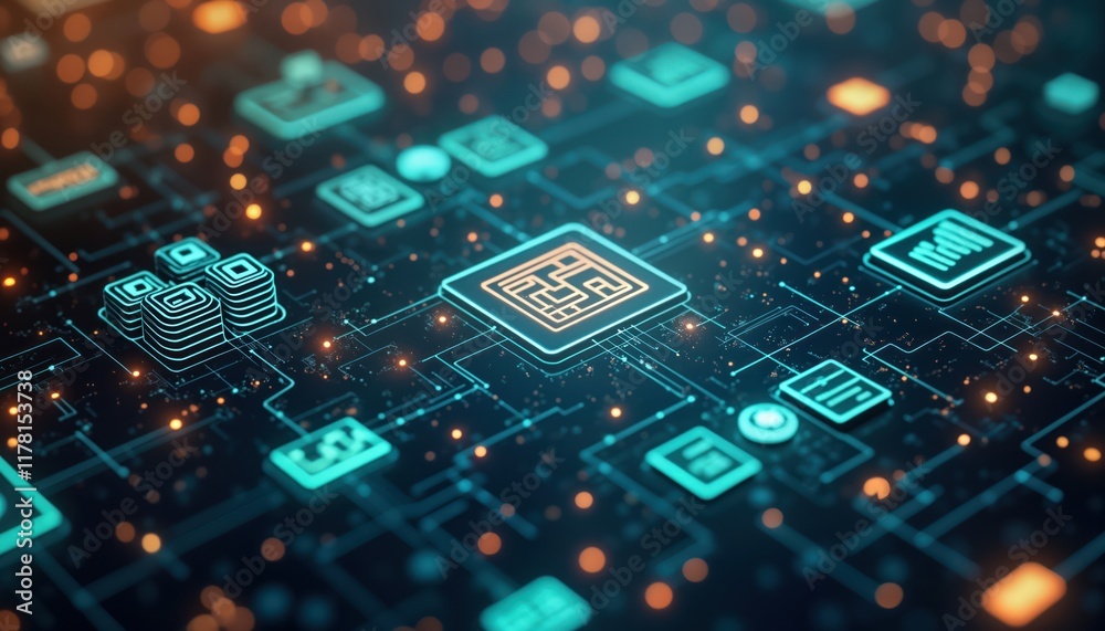 Digital tech illustration workflow process management in business ...