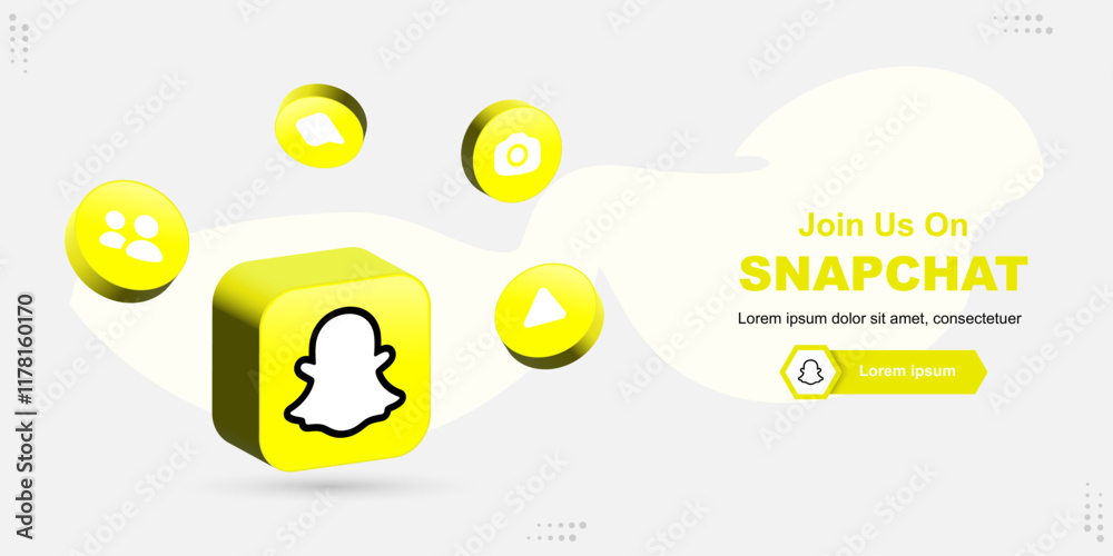 Snapchat background, social media icons 3d. Join us on snapchat with 3d ...