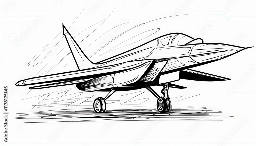 A dynamic line art drawing of a fighter jet. Ideal for aviation logos ...