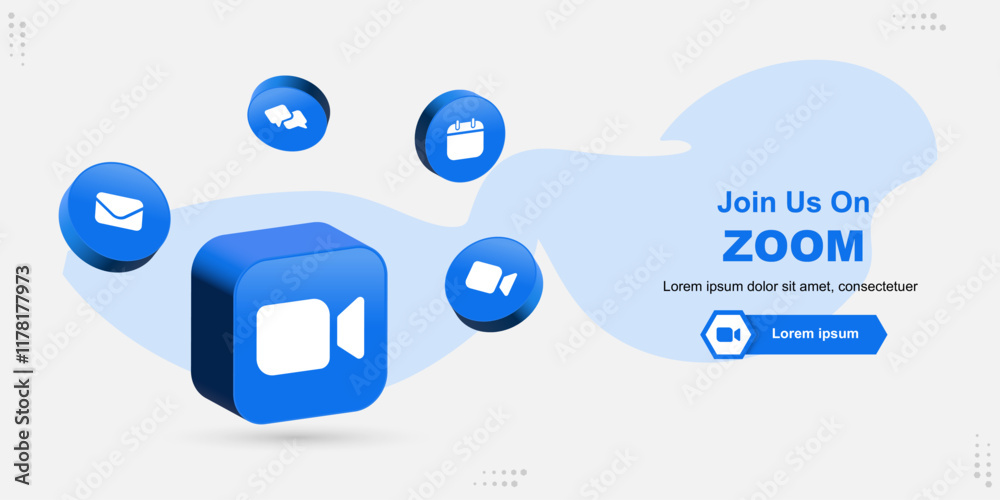 Zoom meeting background, social media icons 3d. Join us on zoom with 3d ...
