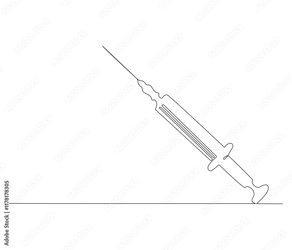 One continuous line drawing of syringe. Single line of syringe vector ...
