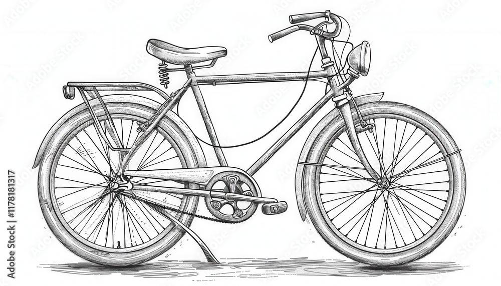 Vintage bicycle ink drawing with detailed lines. Ideal for retro ...