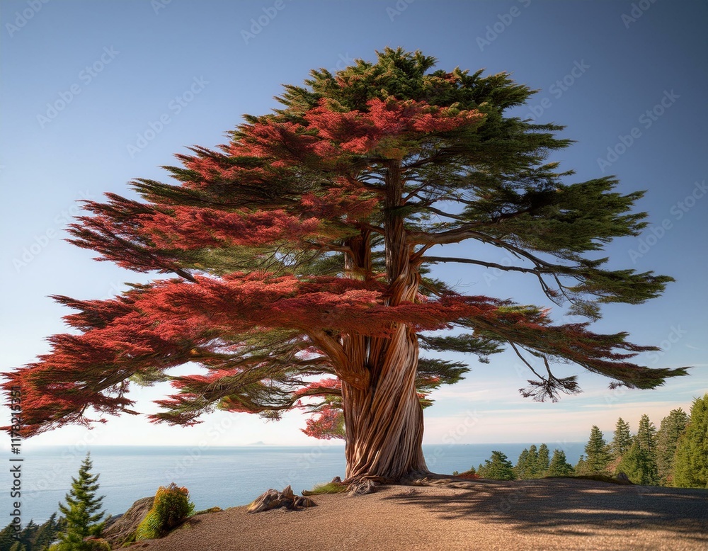 stunning product photography of a red cedar tree isolated on a clean ...