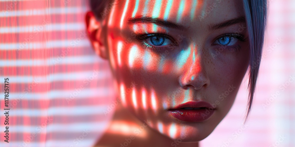 Abstract woman portrait with glass texture. Glitched and corrupted ...