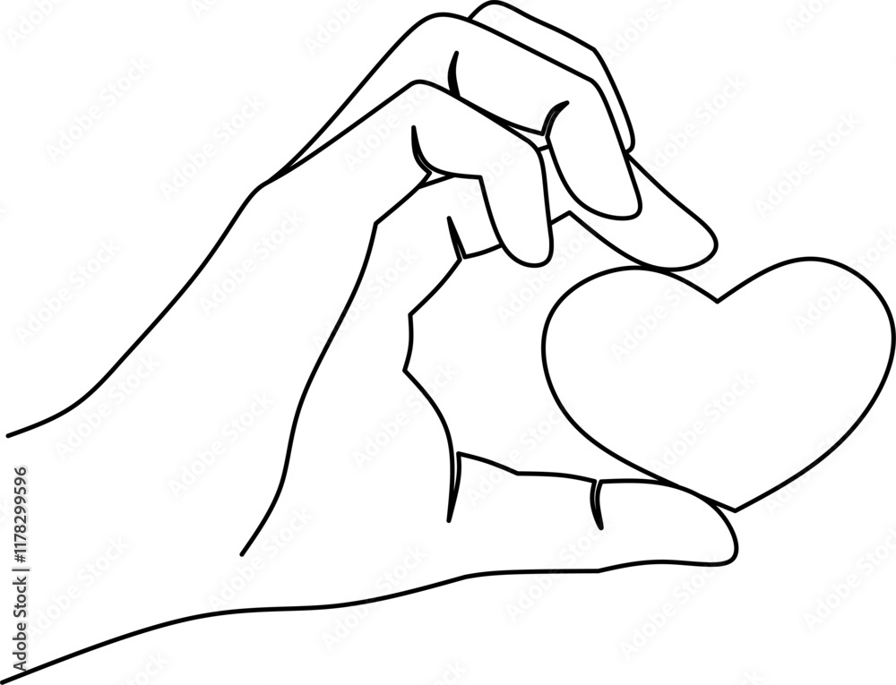 Hand holding heart outline drawing vector on white background,hand hold ...