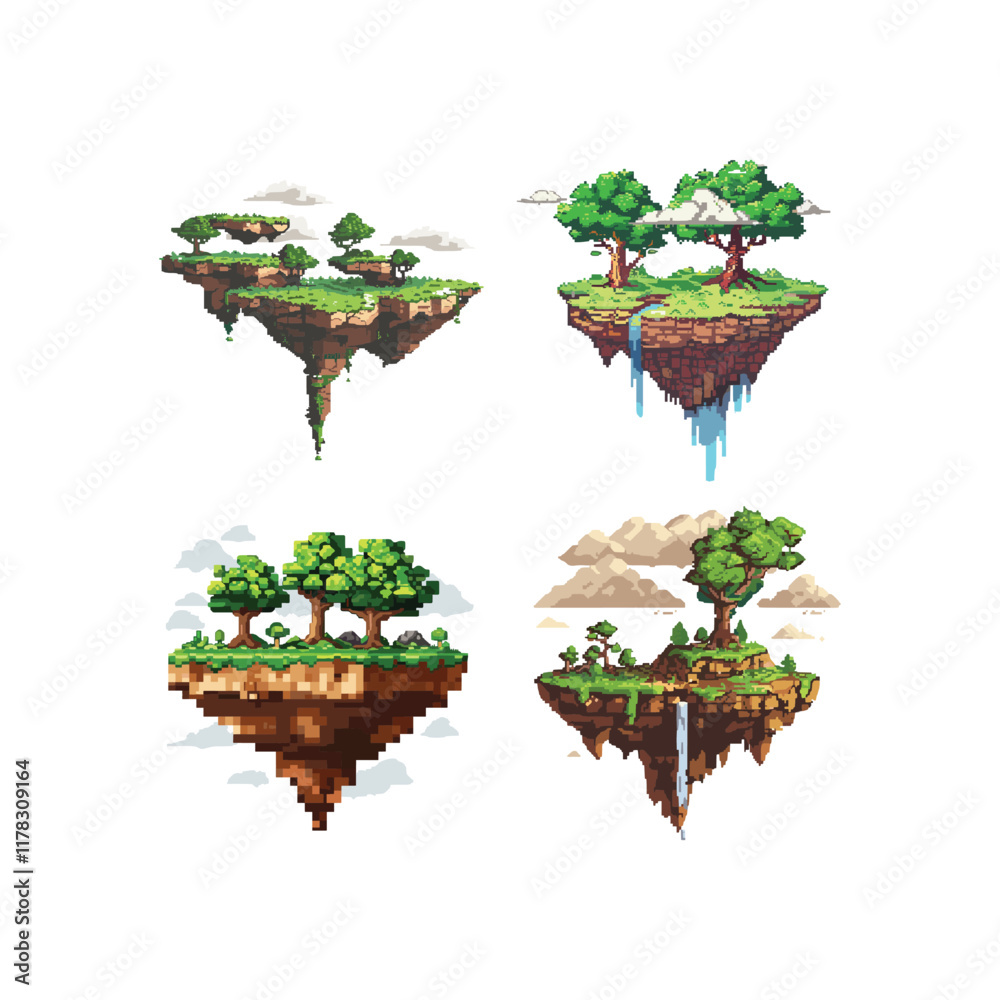 Floating island pixel art design vector template illustration Stock ...