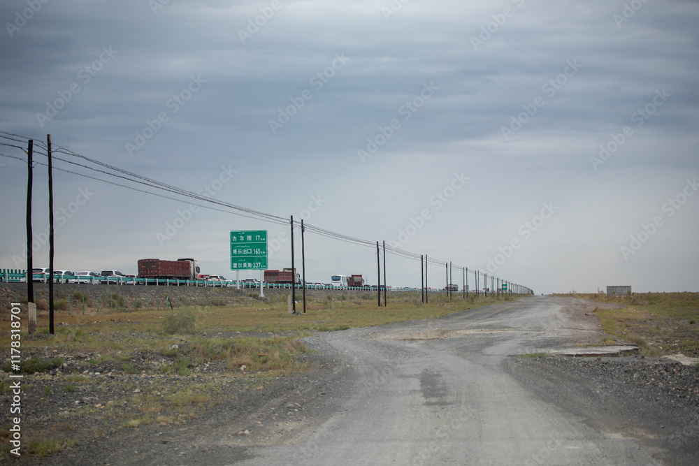Highways and road signs in Xinjiang, China Stock Photo | Adobe Stock