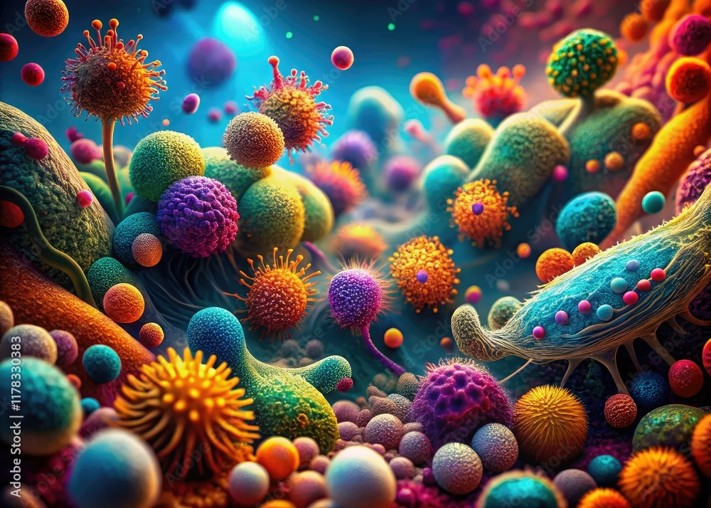 Generative AI art depicts microscopic bacteria and bacilli, expertly ...