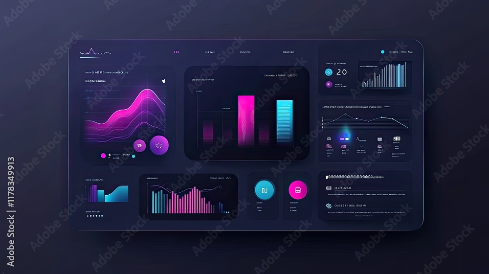 A futuristic digital dashboard interface with graphs, sliders, and ...