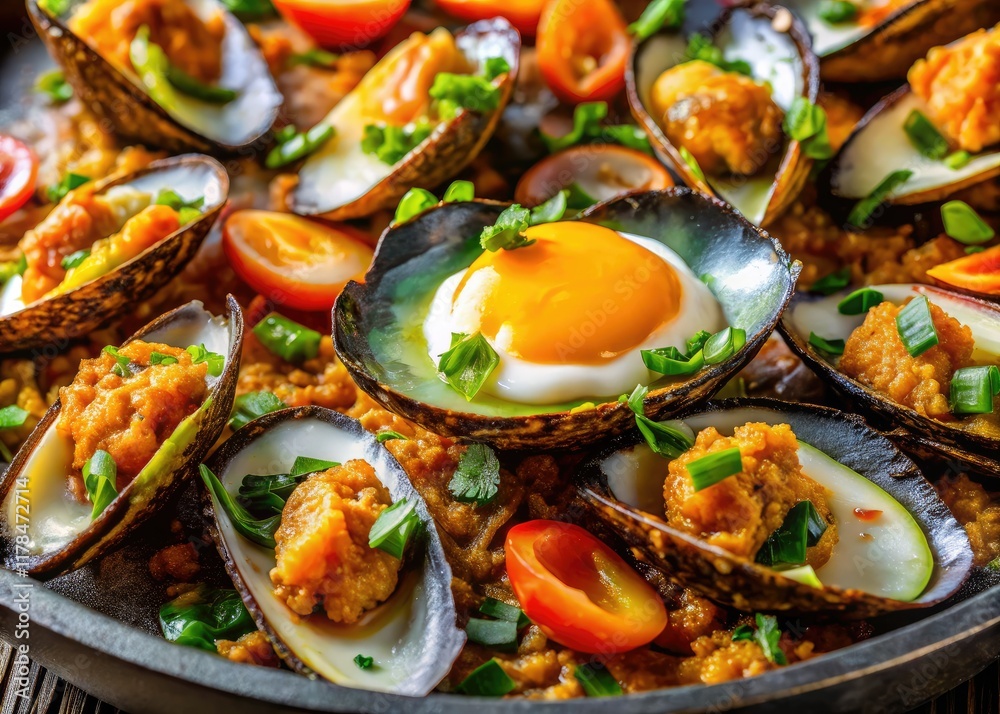 Ilustración de Stock Crispy Hoi Tod Mussels - Thai Street Food, Pan ...
