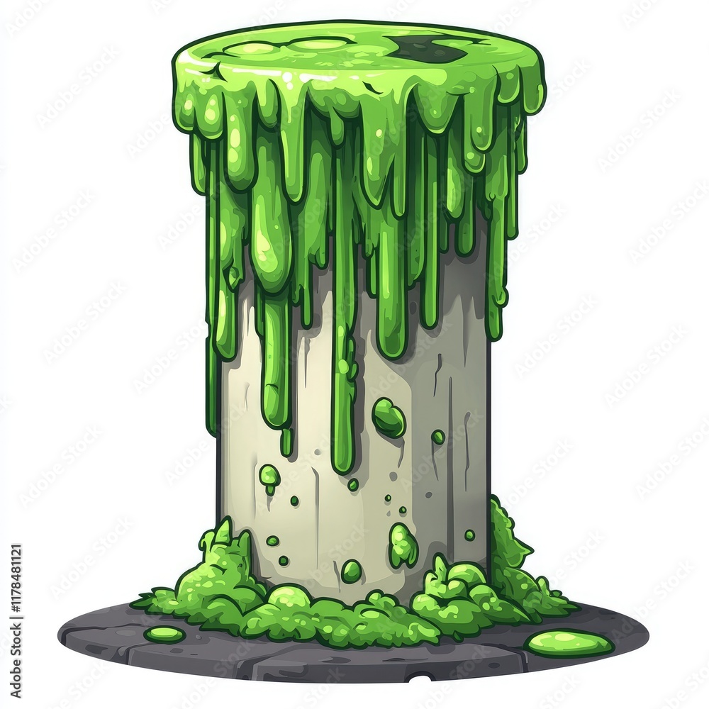 Enigmatic Green Ooze Dripping on Weathered Stone Column: A Surreal ...