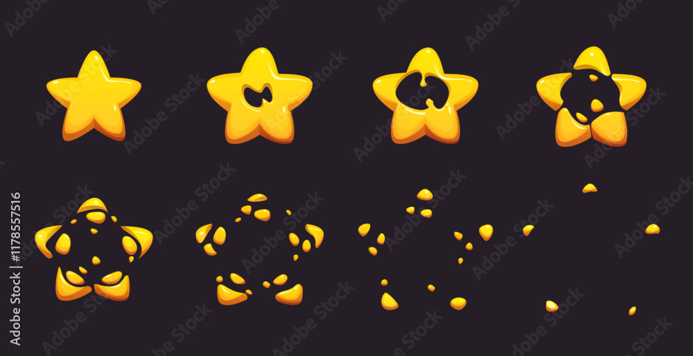 Golden star game sprite animation with sparkles and shine light effect ...