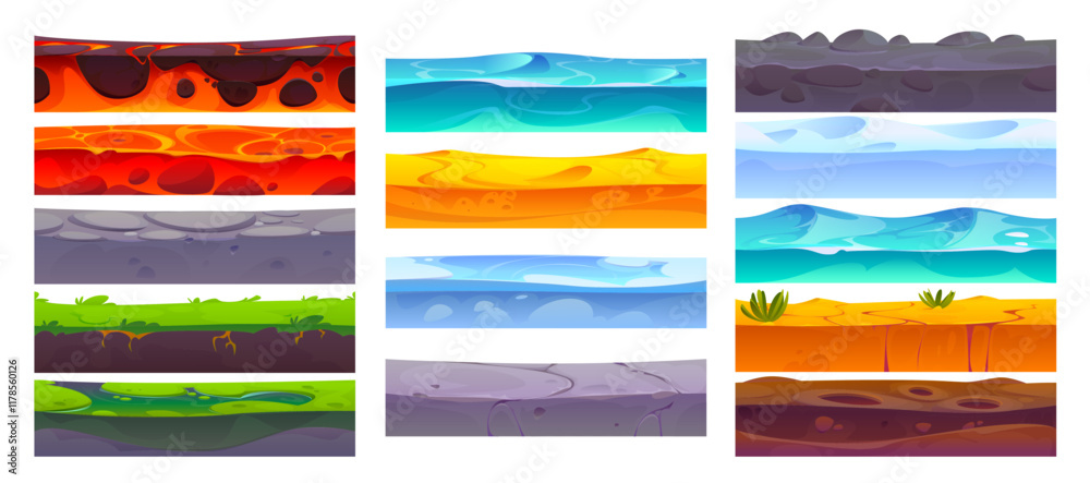 Seamless soil ground layers, level surface game asset, vector UI ...