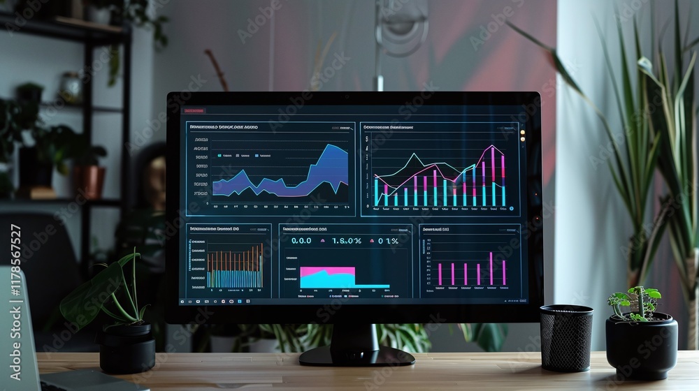 Dynamic business analytics dashboard featuring interactive charts graphs and data visualizations ...